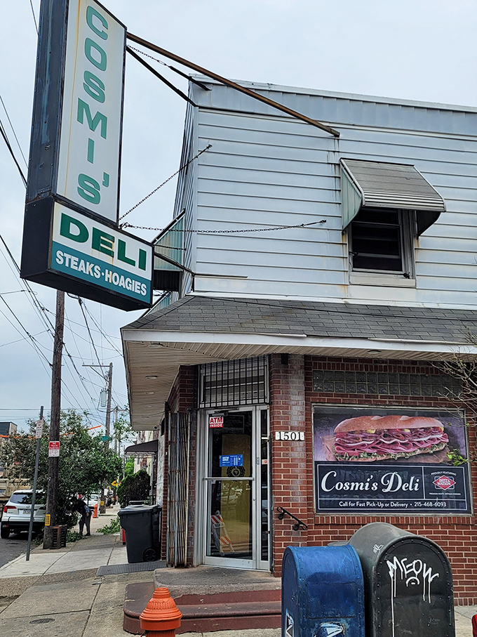 The unassuming brick exterior of Cosmi's hides one of Philadelphia's best-kept cheesesteak secrets—until that first magical bite.