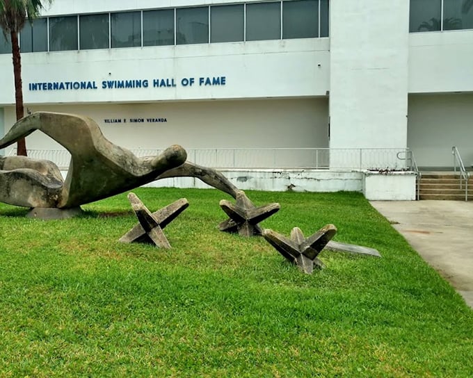 Those abstract sculptures aren't just art – they're a tribute to the human form in motion through water.