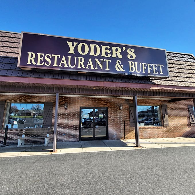 The welcoming entrance to Yoder's&mdash;where "buffet" isn't a dirty word but a celebration of abundance, and seconds are practically mandatory.