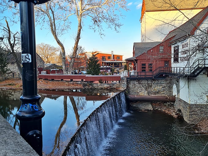 As evening approaches, New Hope's storefronts glow with warm light, promising discoveries for those who wander after dark.