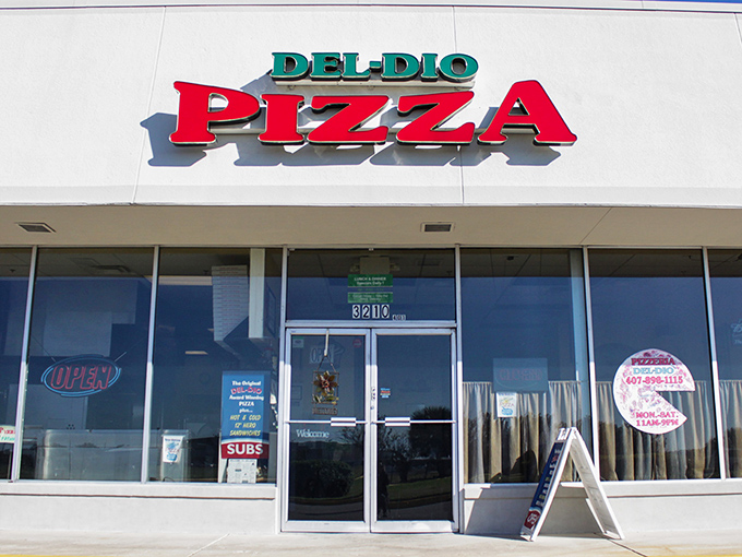 Del-Dio's classic signage has guided hungry Orlando locals for generations. That American flag says "pizza is now as American as apple pie."