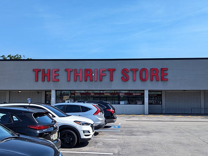 Sometimes simplicity speaks volumes&mdash;"THE THRIFT STORE" tells you exactly what you need to know.