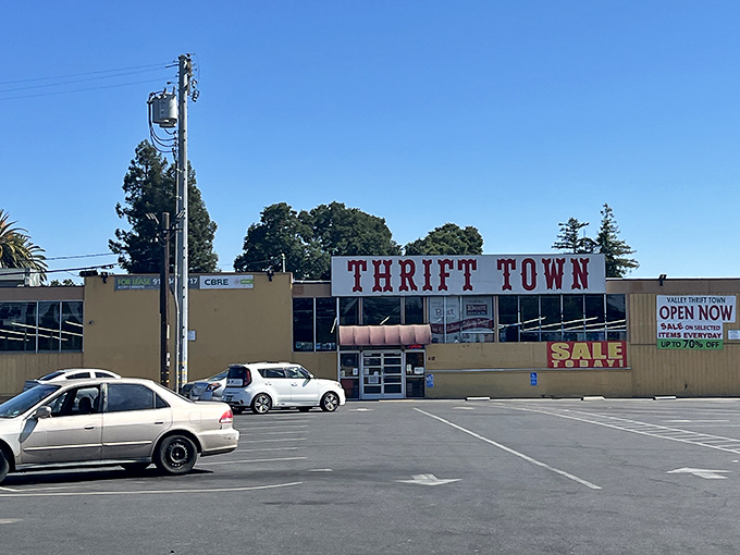 That classic "SALE" banner is permanently appropriate at Thrift Town, where every day brings new secondhand surprises.