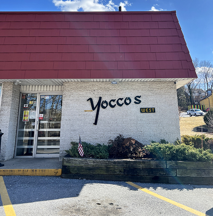 The American flag adds a touch of patriotism to Yocco's&mdash;because loving a great hot dog is practically civic duty.