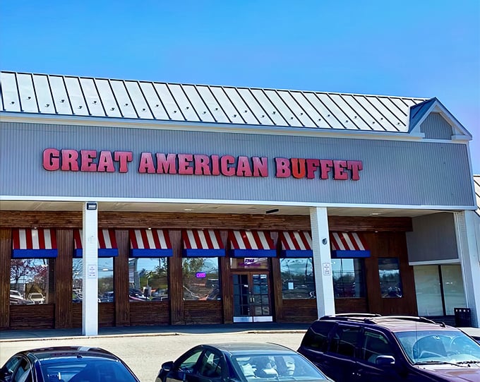 The Great American Buffet's exterior promises what lies within&mdash;a temple of culinary abundance where stretchy pants are your best friend. 
