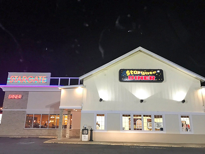 The classic red and white exterior of Stargate Diner stands like a beacon of breakfast hope along Bridgeville Highway in Seaford.