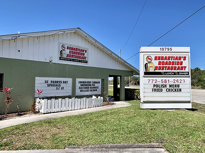 The unassuming exterior of Sebastian's Roadside Restaurant proves once again that culinary treasures often hide in plain sight along Florida's backroads.