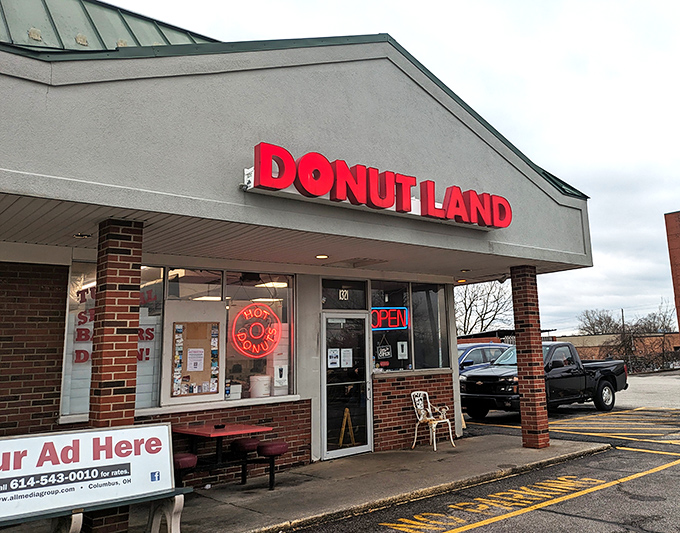 The unassuming storefront of Donut Land stands like a beacon of sugary hope in this Brunswick strip mall. Sweet dreams are made of this.