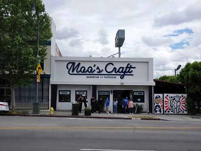 The white facade of Moo's Craft Barbecue beckons like a smoke signal to hungry Angelenos. Texas-style barbecue with California cool.