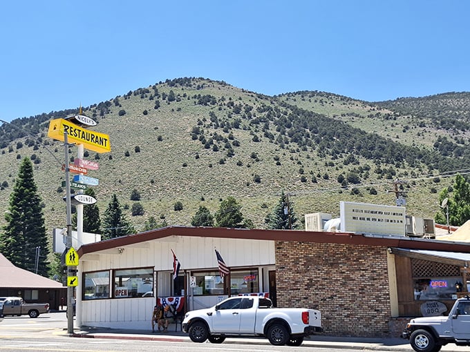 The humble yellow "RESTAURANT" sign against Sierra Nevada's majestic backdrop is California's version of a desert mirage&mdash;except this oasis actually delivers.