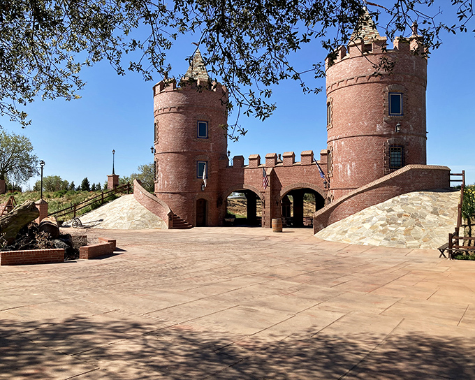 The twin towers of Castle Noz stand proudly against the California sky, like medieval sentinels guarding the entrance to a time portal in Merced County.