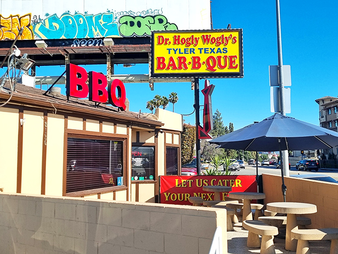 That whimsical sign promises barbecue adventures that would make even the most serious carnivore crack a smile.