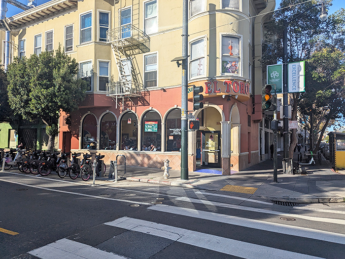 El Toro's iconic corner location stands proudly at 17th and Valencia, its arched windows and terra cotta facade beckoning hungry pilgrims like a Mexican food lighthouse.