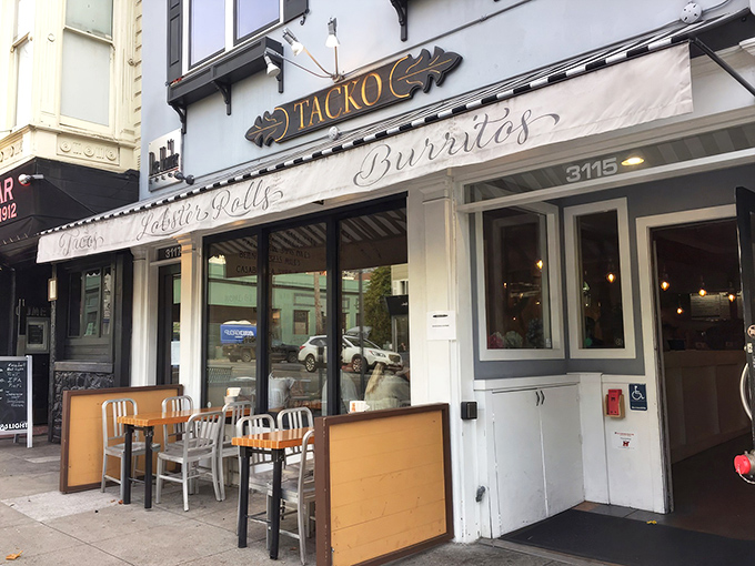 Tacko's charming blue exterior on Fillmore Street promises a nautical-themed Mexican adventure that delivers on both style and substance.