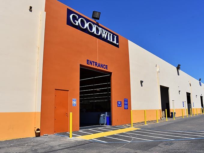 The orange-accented entrance beckons like a siren song to bargain hunters and treasure seekers alike.