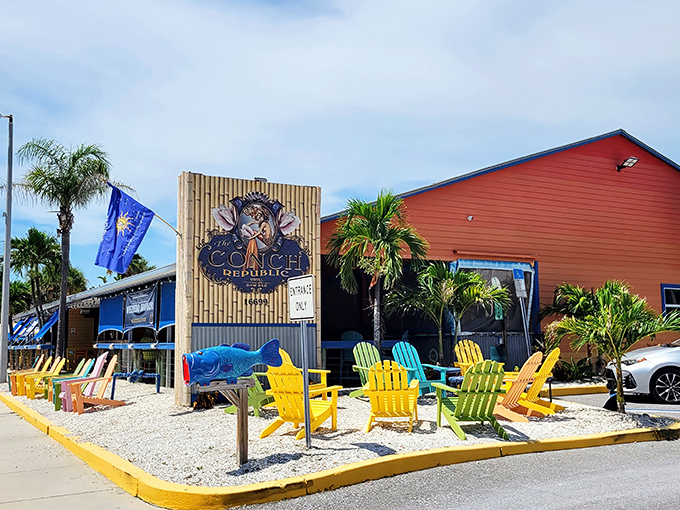 Those rainbow Adirondack chairs aren't just for show&mdash;they're an invitation to slow down and savor life, Florida-style. The Conch Republic's vibrant exterior sets the perfect tone for what awaits inside.
