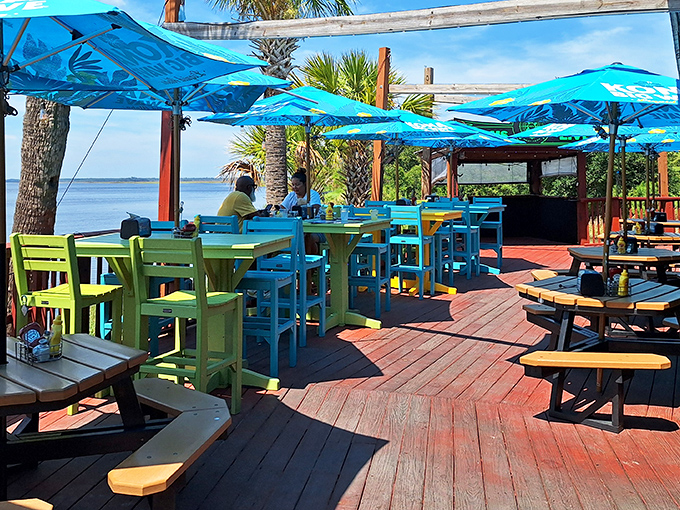 The seafood promised land awaits! Palms Fish Camp's mint-blue exterior with bright turquoise accents practically screams "fresh catch inside!"