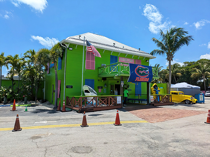The lime green exterior isn't subtle, but neither is Florida. This technicolor treasure stands out like a peacock at a penguin convention.