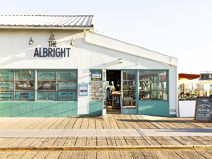 The Albright's charming seaside facade beckons like a siren song. That aqua trim against white walls practically screams "fresh seafood inside!"
