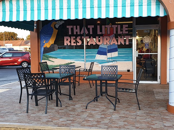 The red lettering against beige siding might not scream "culinary destination," but trust me—this unassuming strip mall facade hides breakfast treasures worth waking up for.