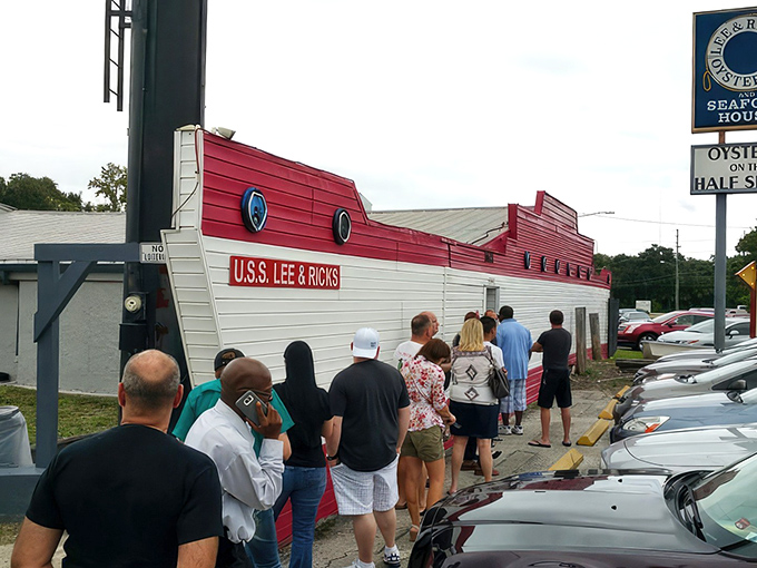 The U.S.S. Lee & Rick's sails proudly on Old Winter Garden Road, its boat-shaped exterior promising seafood treasures within. No fancy harbor needed.