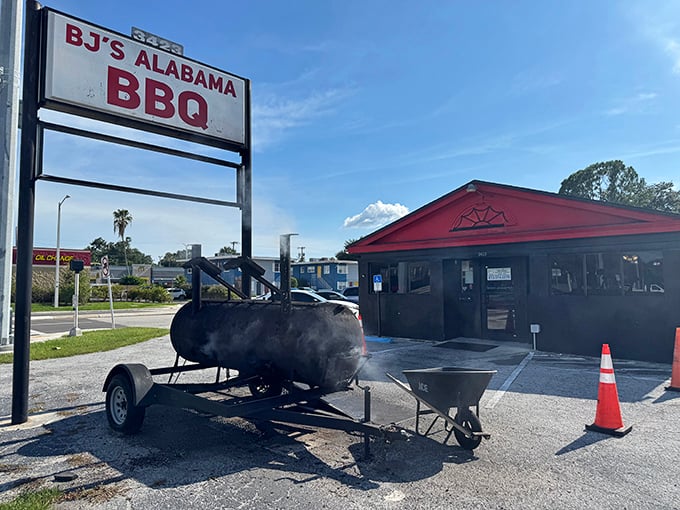 That smoker isn't just equipment&mdash;it's a billboard announcing "life-changing barbecue ahead" more effectively than any neon sign ever could.