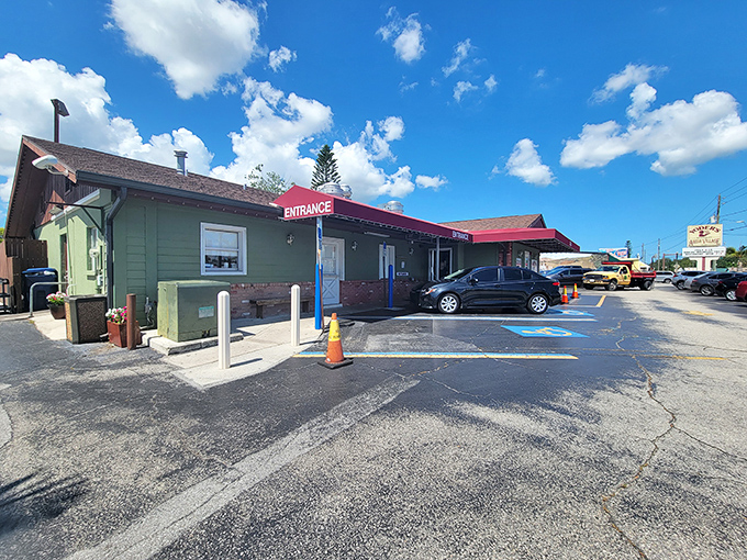 The unassuming exterior of Yoder's belies the culinary treasures within. Like finding a Michelin star restaurant in a garden shed, but with better pie.