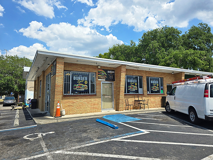 The humble yellow brick exterior of Thee Burger Spot belies the flavor explosion waiting inside. Burger paradise doesn't always wear fancy clothes. 