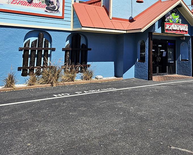 That bright blue facade isn't just for show - it's practically calling your name from the parking lot.