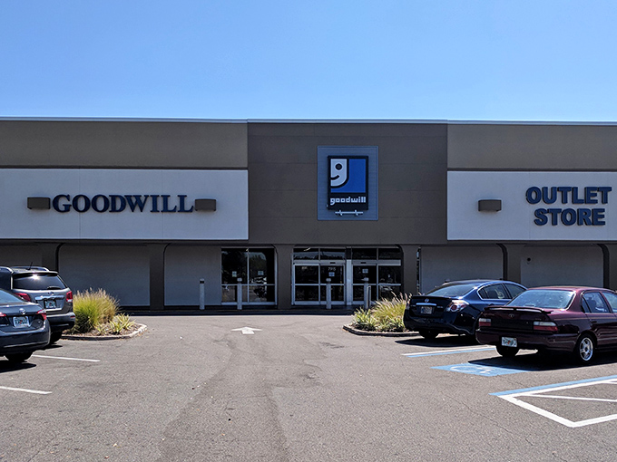 The unassuming exterior of Goodwill's Taft Outlet belies the treasure-hunting paradise waiting inside. Florida's ultimate thrifting adventure begins here.