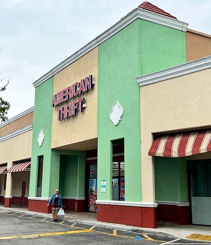 That mint green and terra cotta exterior promises treasure hunting adventures that your credit card will actually appreciate.