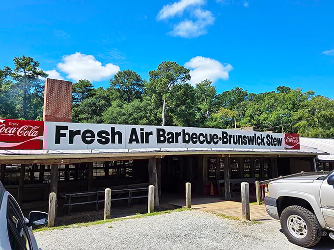 The pilgrimage begins here. Fresh Air Barbecue's unassuming exterior promises no frills, just decades of smoky perfection waiting inside.