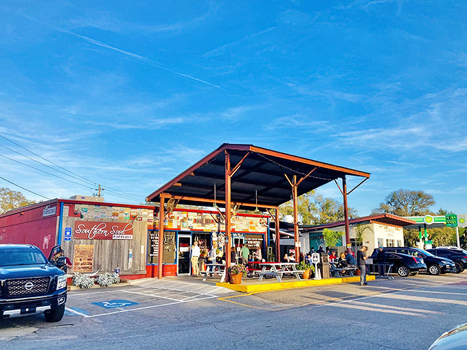 This weathered barbecue fortress stands ready to defend St. Simons Island against bland food everywhere.
