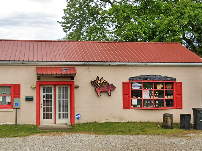 The unassuming exterior of B3Q Barbecue with its signature flying pig sign promises smoky treasures within. Sometimes the best food hides in plain sight.