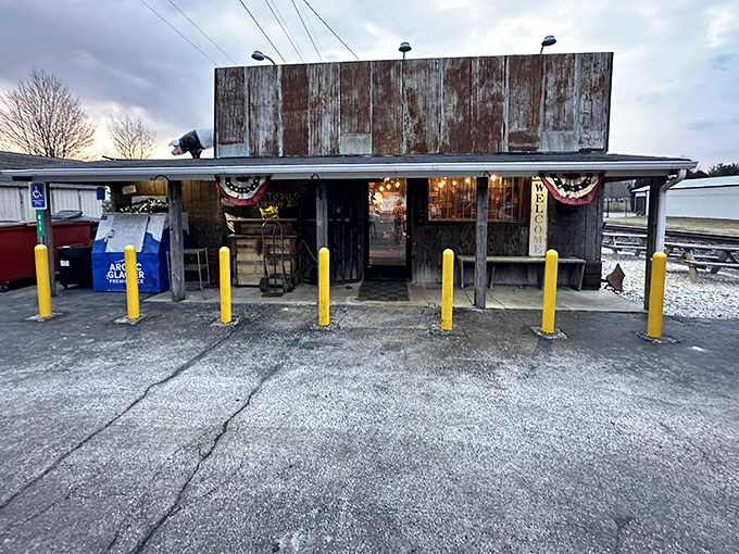 Rustic doesn't begin to describe this weathered roadside gem. Those yellow bollards aren't just decorative&mdash;they're keeping hungry Hoosiers from driving straight through to the brisket.