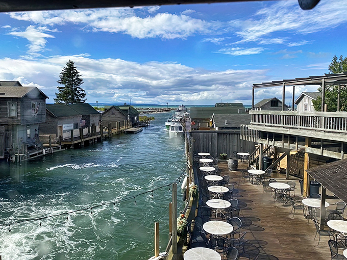 Fishtown's weathered shanties and crystal-clear waters create the perfect backdrop for The Cove's waterfront dining experience. Michigan's version of Venice, just with better fish.