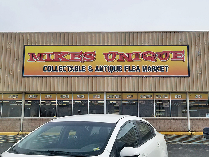 The unassuming exterior of Mike's Unique in Springfield hides a treasure trove within, like finding a secret passage to the past.