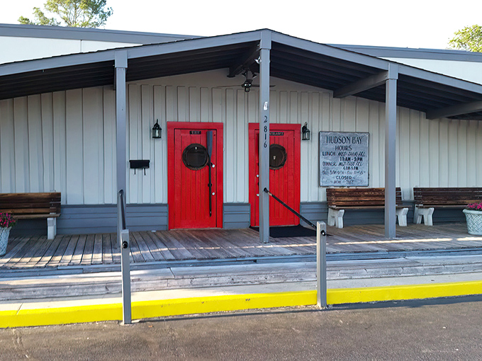 Those red doors aren't just an entrance – they're a portal to fried fish paradise.