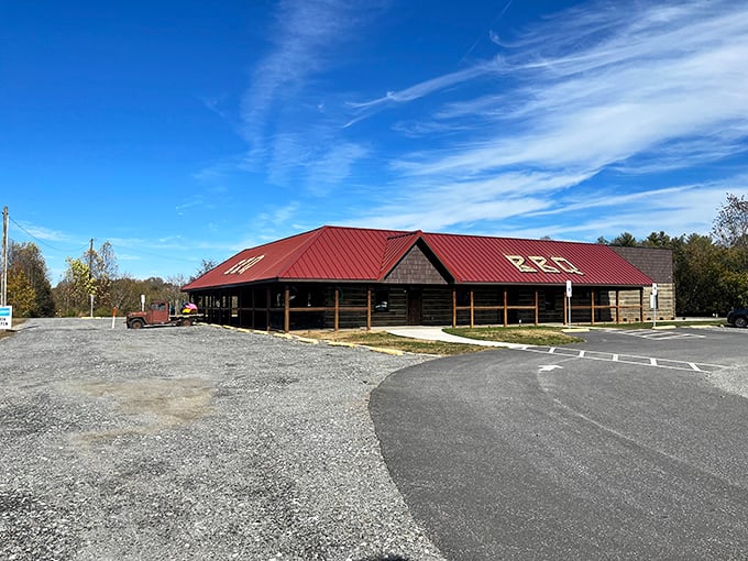 That red roof isn't just a landmark - it's a beacon calling hungry souls to barbecue salvation.