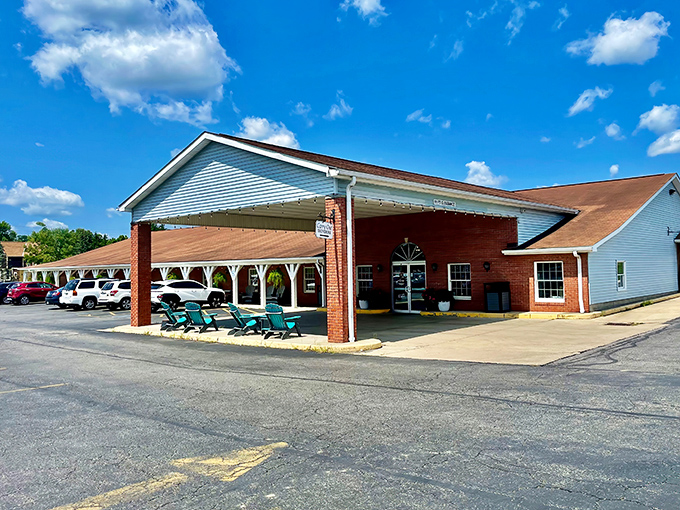 Welcome to potato paradise! Mary Yoder's classic white exterior and covered porch promise the kind of comfort food that makes life worth living.
