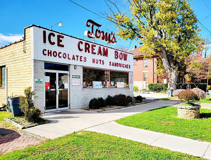 The yellow brick road to ice cream nirvana. Tom's iconic storefront has been beckoning sweet-toothed pilgrims to Zanesville for generations.