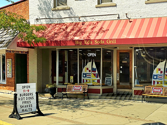This charming corner building whispers promises of creamy milkshakes and simpler times ahead.