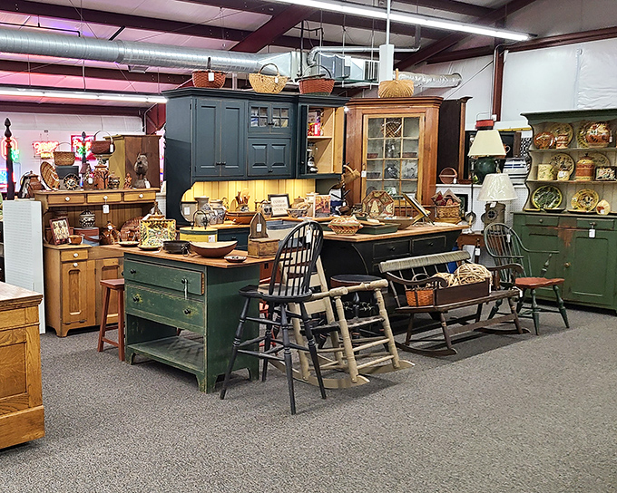 Glass display cases stretch toward infinity, creating a treasure hunter's paradise where patience is rewarded and time stands deliciously still.