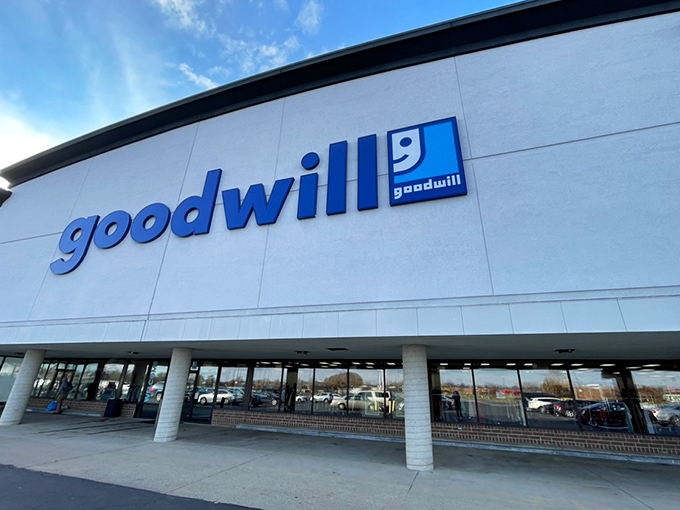 The unassuming exterior belies the treasure trove within. Like a retail speakeasy, this Goodwill's plain façade keeps the bargain-hunting masses at bay.