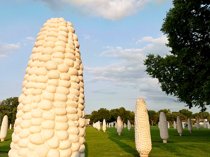 Towering concrete corn stalks reach skyward under a brilliant blue Ohio sky, like silent sentinels guarding the suburbs of Dublin.