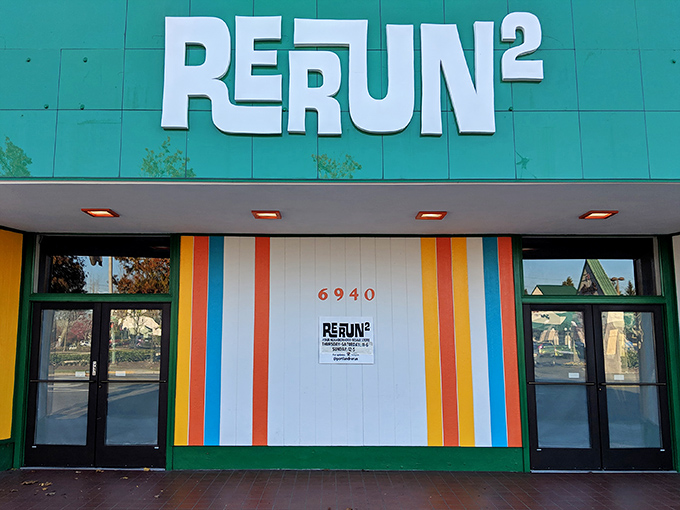 RERUN's vibrant green facade with rainbow stripes isn't just eye-catching&mdash;it's a preview of the technicolor treasure hunt waiting inside. Portland's vintage paradise beckons!