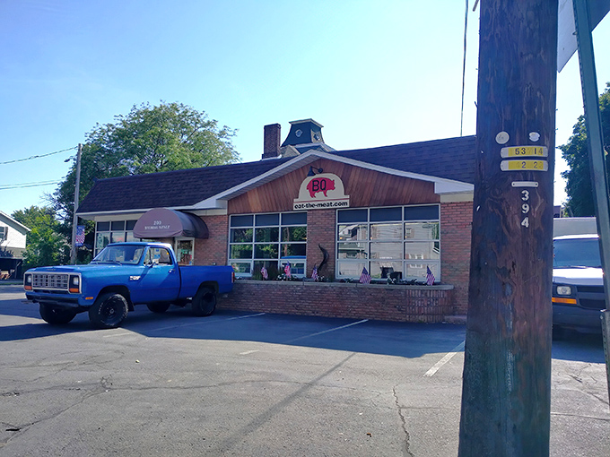 The blue pickup truck isn't just decoration&mdash;it's a beacon signaling you've arrived at barbecue nirvana in Swoyersville's unassuming brick building.