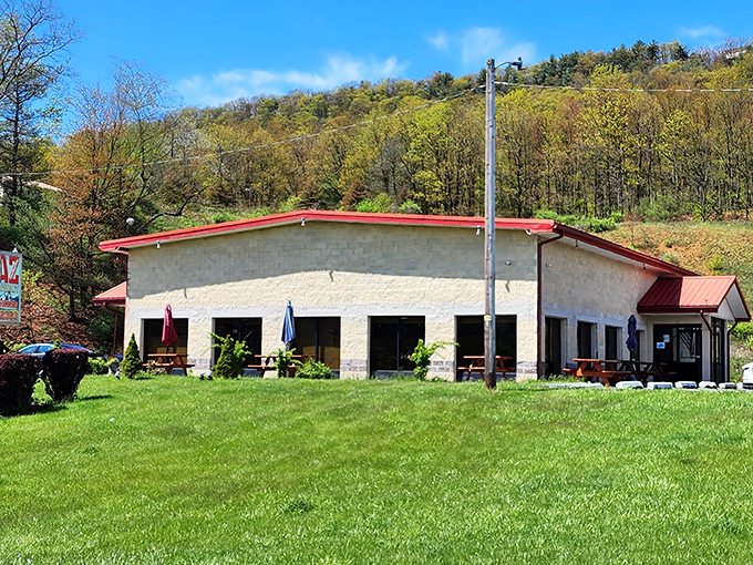 The unassuming exterior of Kavkaz Restaurant stands like a culinary speakeasy in rural Pennsylvania, promising Eastern European treasures for those in the know.