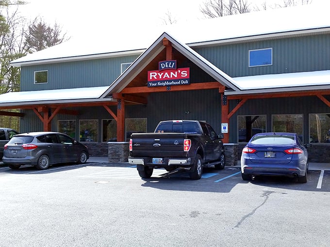 Ryan's Deli welcomes you with rustic charm and a snow-dusted roof, proving that comfort food tastes even better in a cozy mountain setting.