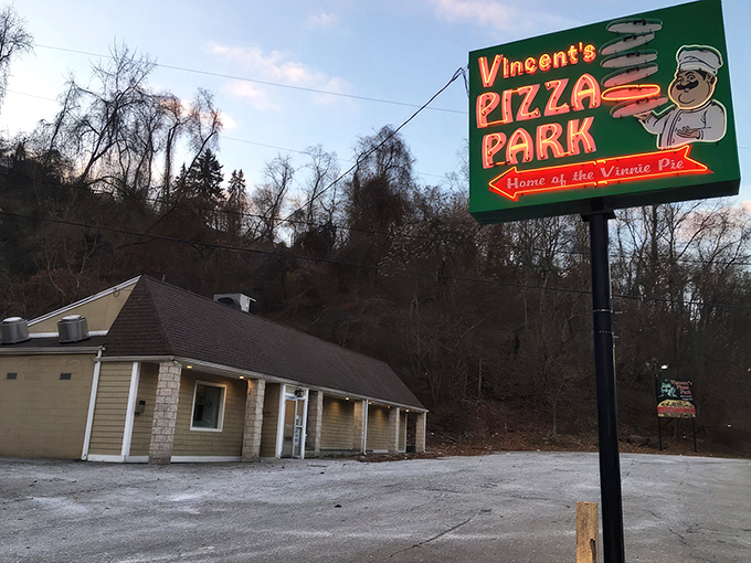 The iconic neon sign beckons pizza pilgrims like a lighthouse for the hungry. Vincent's Pizza Park isn't just a restaurant&mdash;it's a Pittsburgh institution.